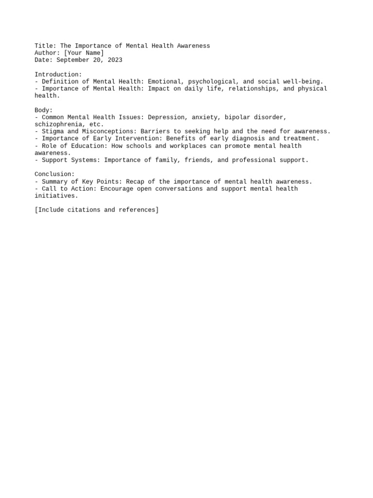 Importance of Mental Health Awareness Essay | PDF | Career & Growth ...