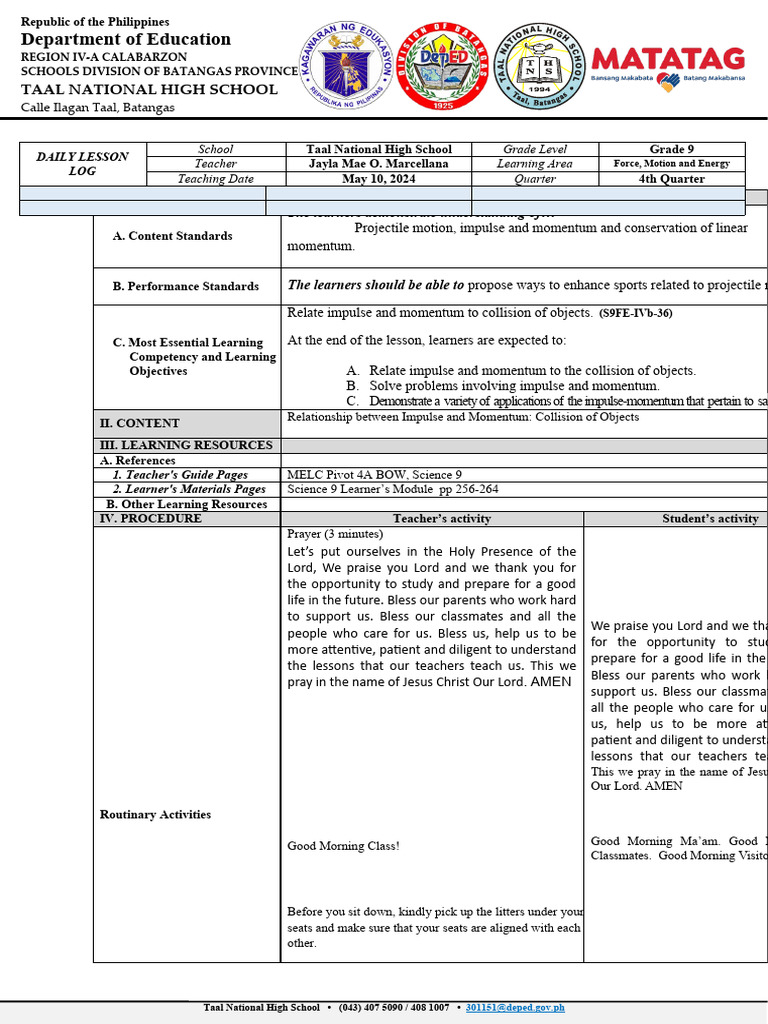Grade 9 Physics: Impulse and Momentum | PDF | Momentum | Force