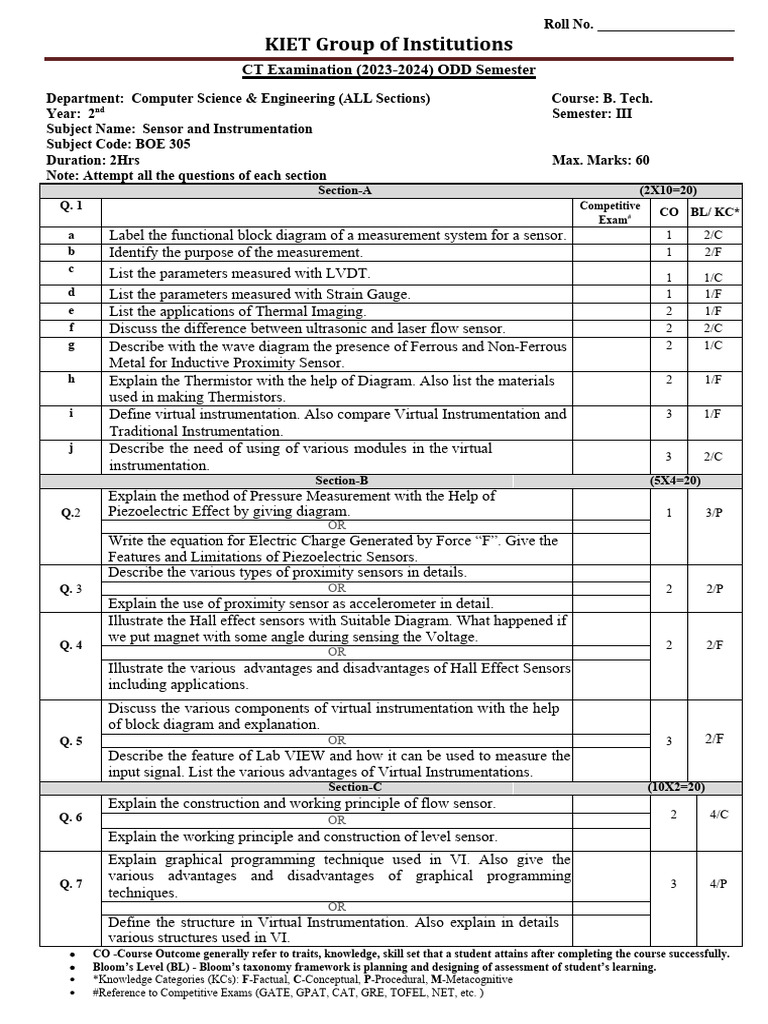 BOE 305 Sensor and Instrumentation Syllabus | PDF | Instrumentation ...