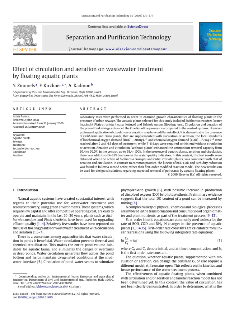 L - 2 Effect of Circulation and Aeration on Wastewater Treatment by Floating Aquatic Plants ...