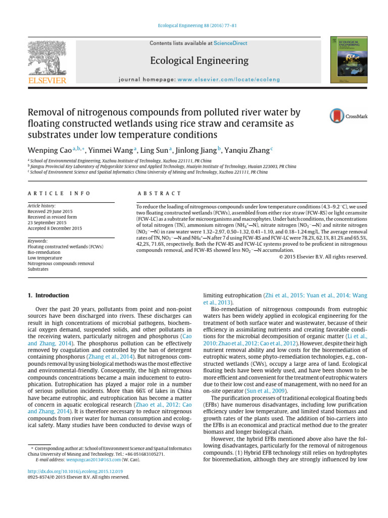 Nitrogen Removal in River Water Using FCWs | PDF | Eutrophication | Water