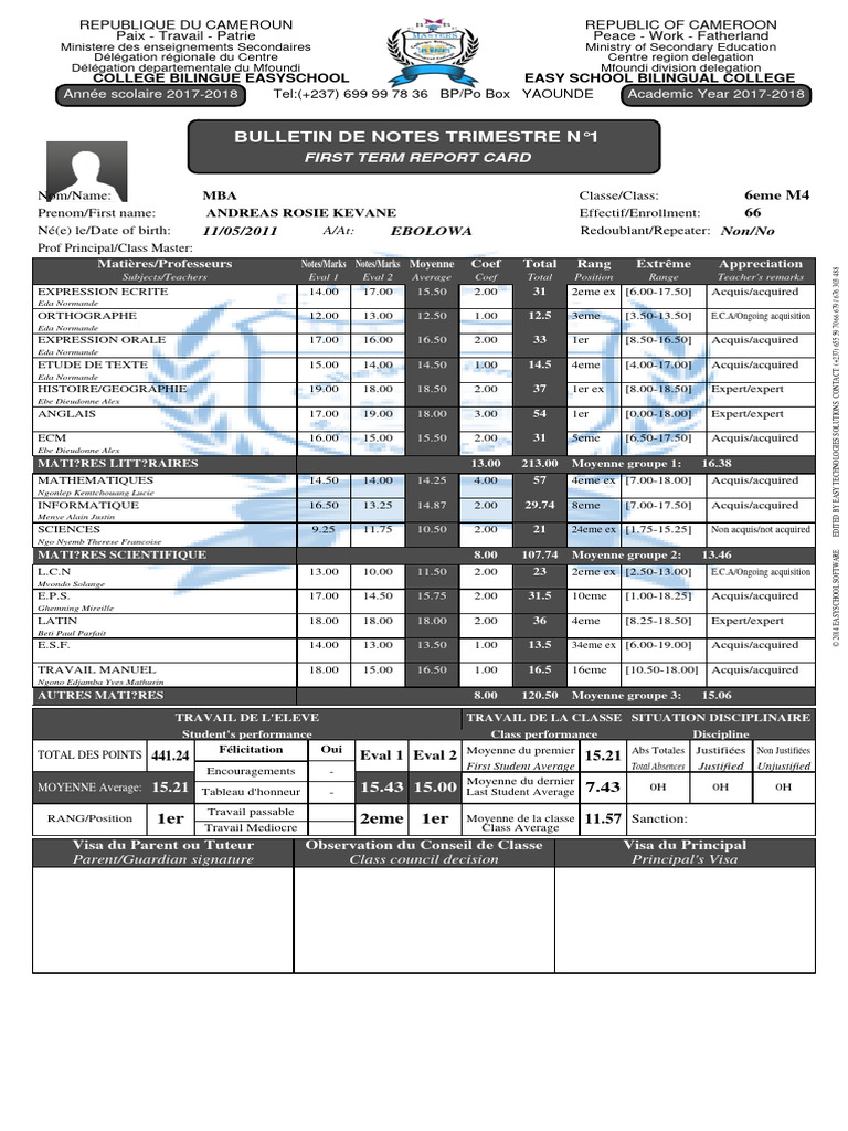 First Term Report Card 2017-2018 | PDF