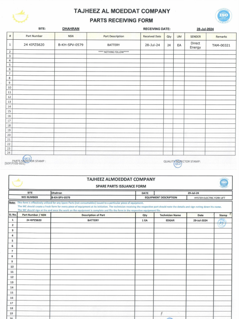 Parts Receiving | PDF