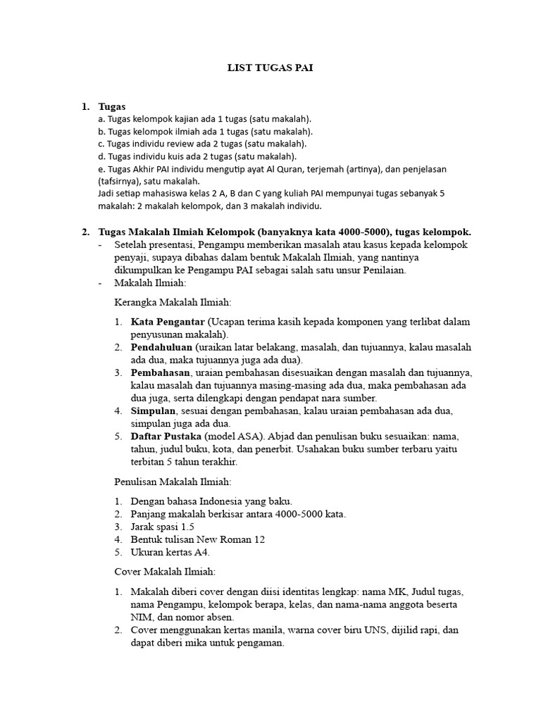 Ketentuan Tugas Pai | PDF