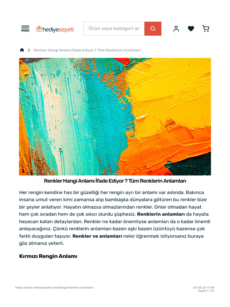 Renkler Hangi Anlamı İfade Ediyor ? Tüm Renklerin Anlamları - Hediye Sepeti | PDF