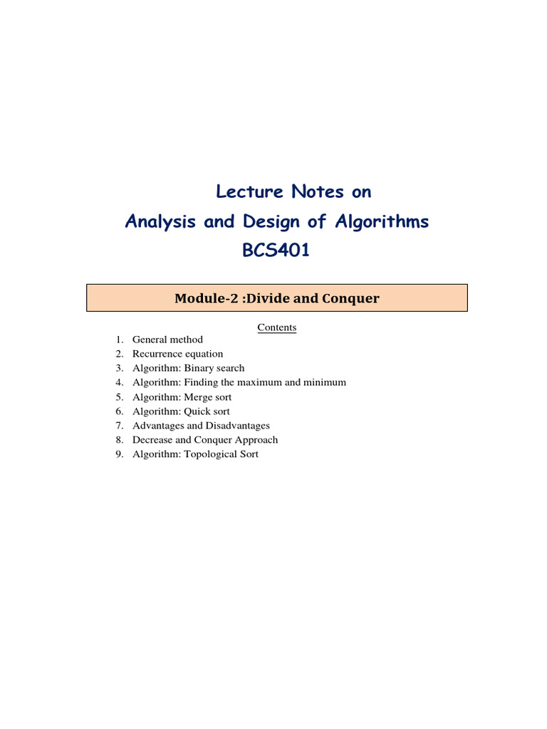 BCS401 ADA m2 Notes | PDF | Algorithms And Data Structures | Algorithms