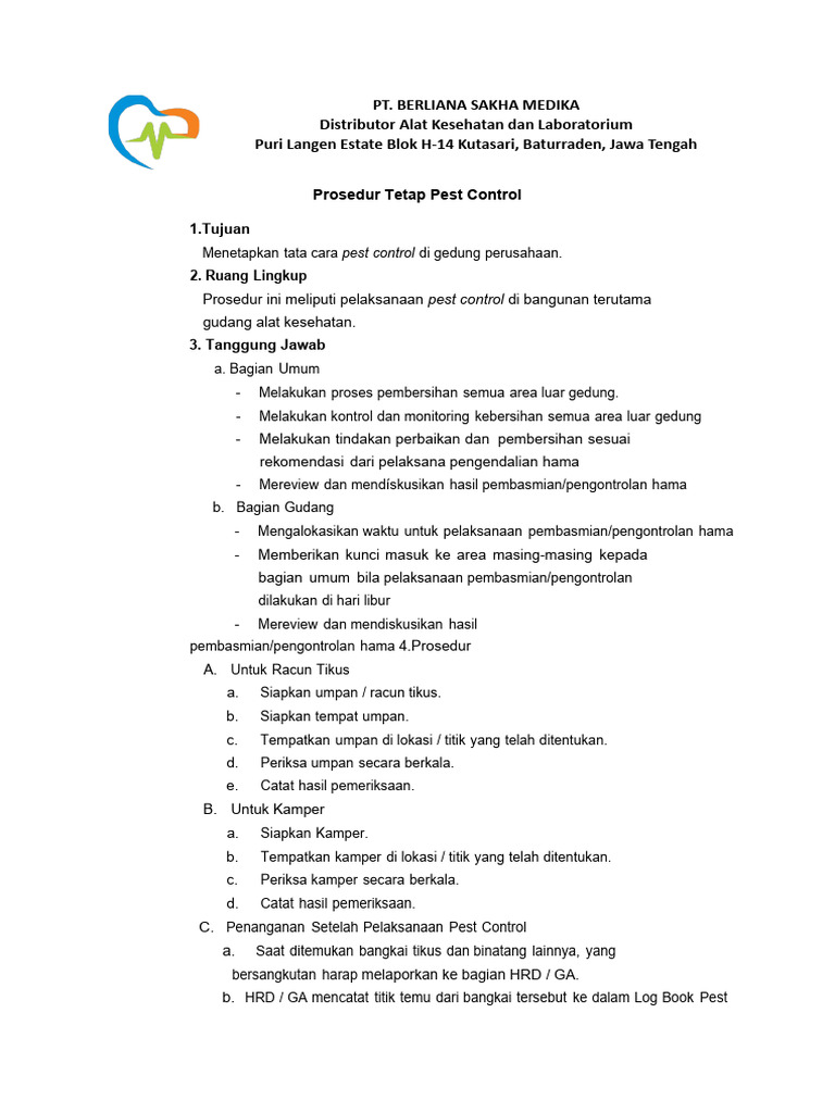 Prosedur Pest Control PT. Berliana Sakha | PDF | Sains & Matematika