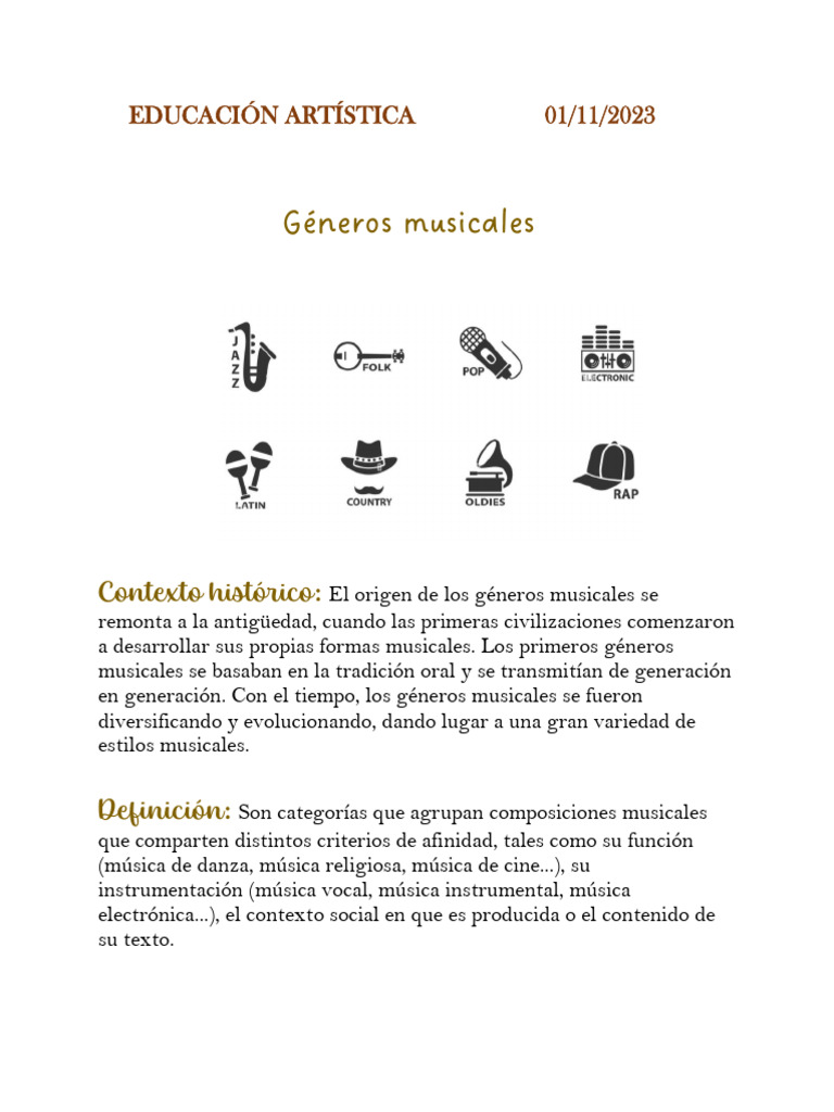 Definición de géneros musicales | PDF | Musicología | Entretenimiento