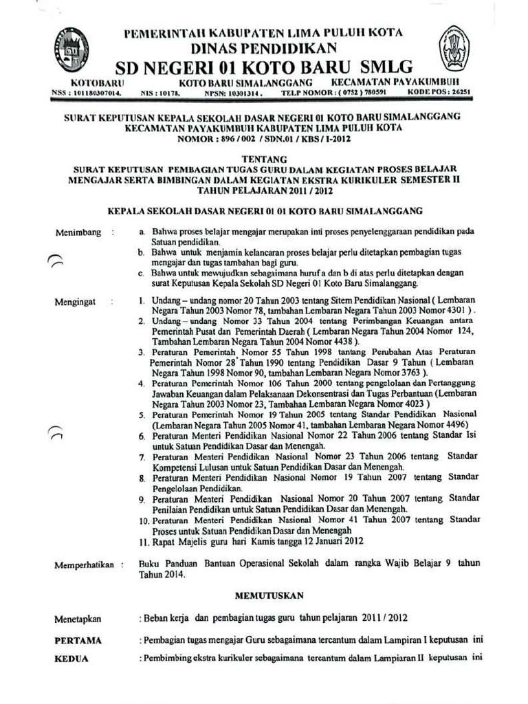 SK PEMBAGIAN TUGAS 2011-2012 SMT 2 - 11zon | PDF