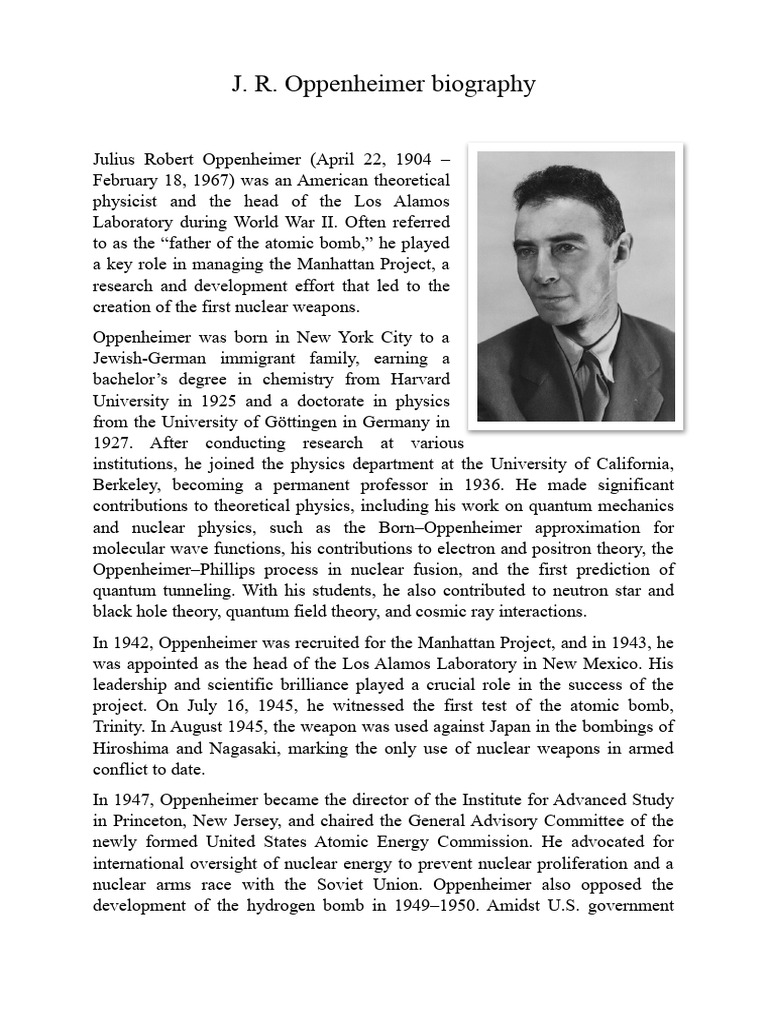 J. Robert Oppenheimer: Atomic Bomb Pioneer | PDF | Nuclear Technology ...