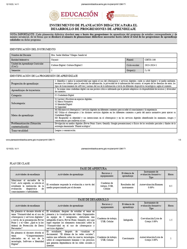 Plan de Clase 1 | PDF | Evaluación | Aprendizaje