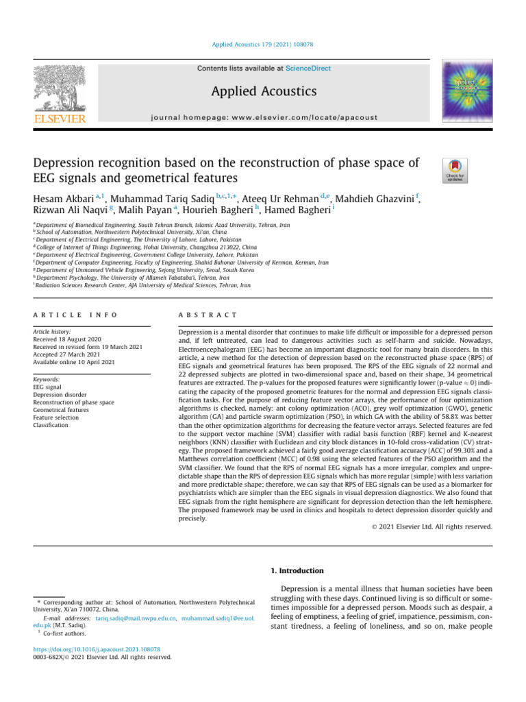 Depression Applied Acoustic | PDF | Electroencephalography | Area