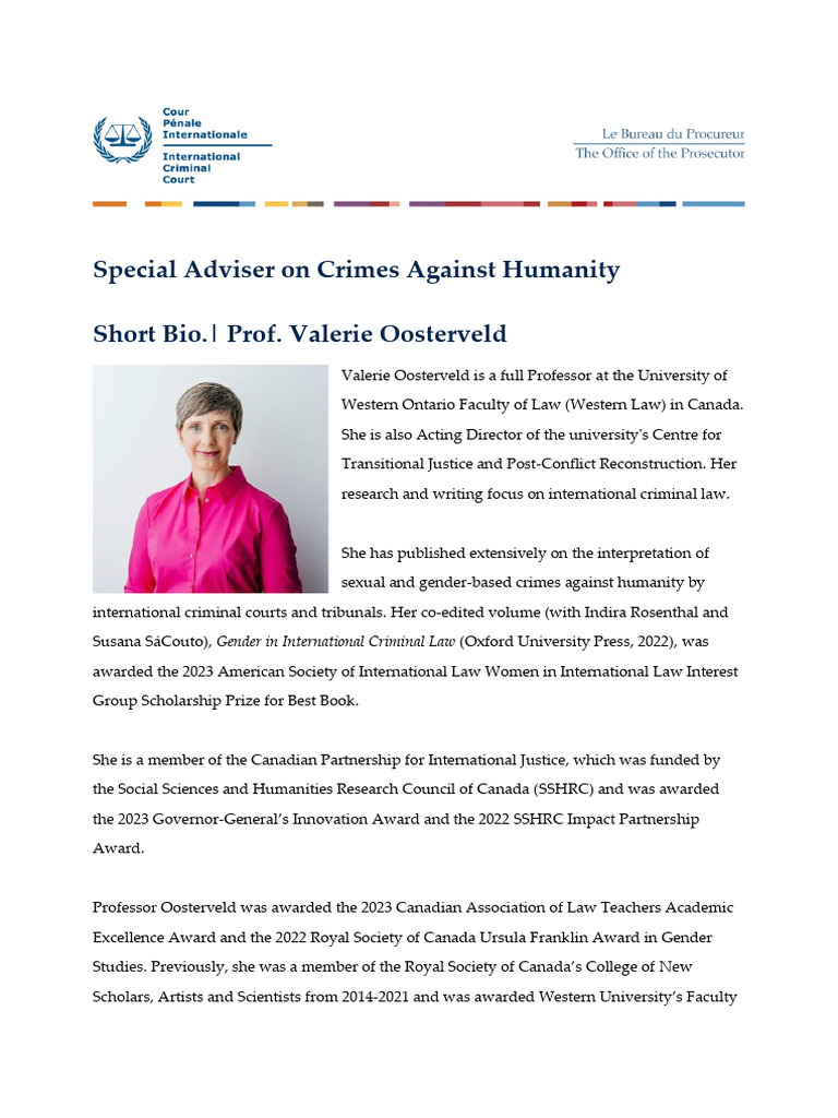 Bio Valerie Oosterveld Iop | PDF | International Criminal Court ...