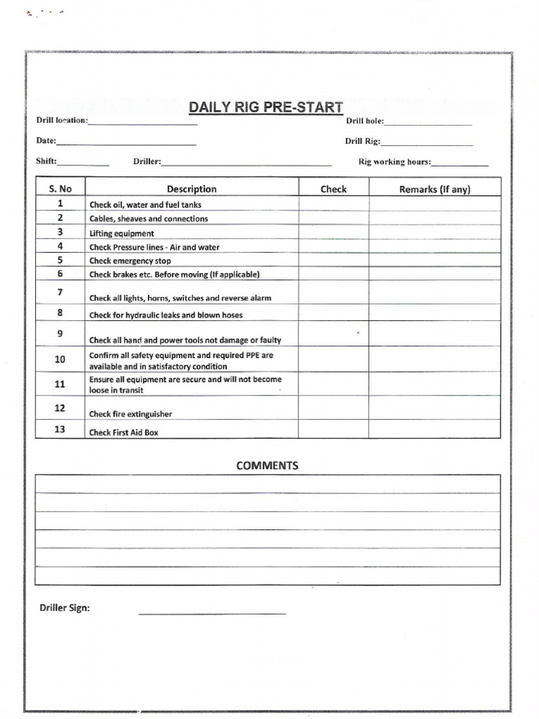 Daily Rig Pre-Start | PDF