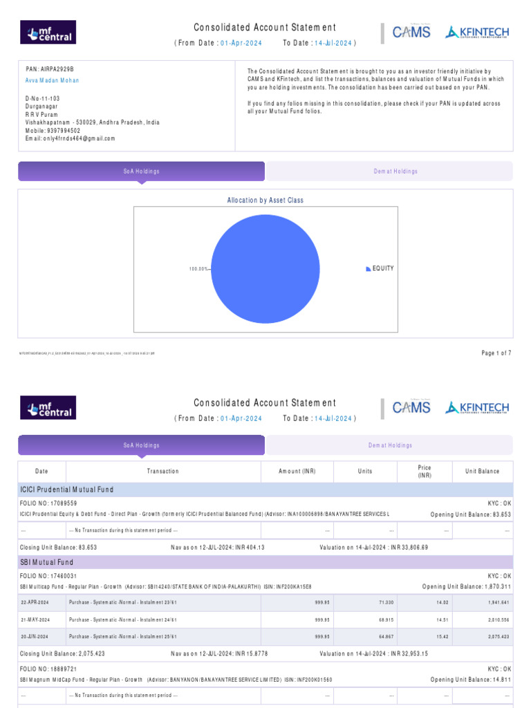 Cas Detailed Report 2024 07 14 214625 | PDF | Mutual Funds | Valuation ...