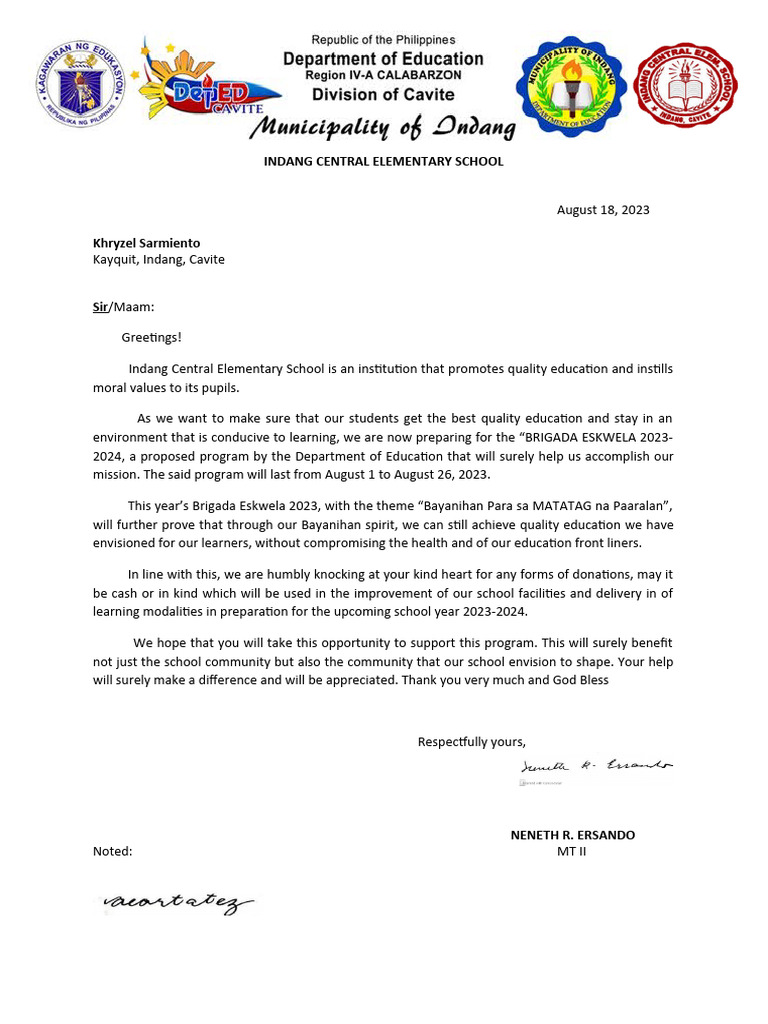 Brigada Eskwela Letter | PDF