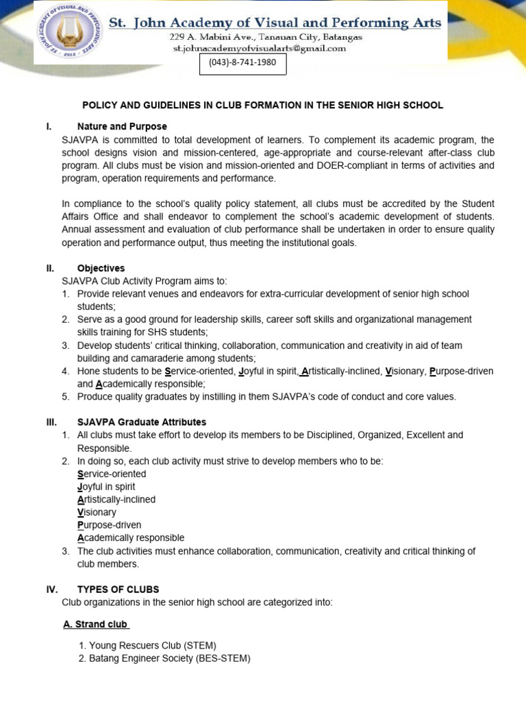 Policy and Guidelines in Club Formation in The Senior High School 2 ...