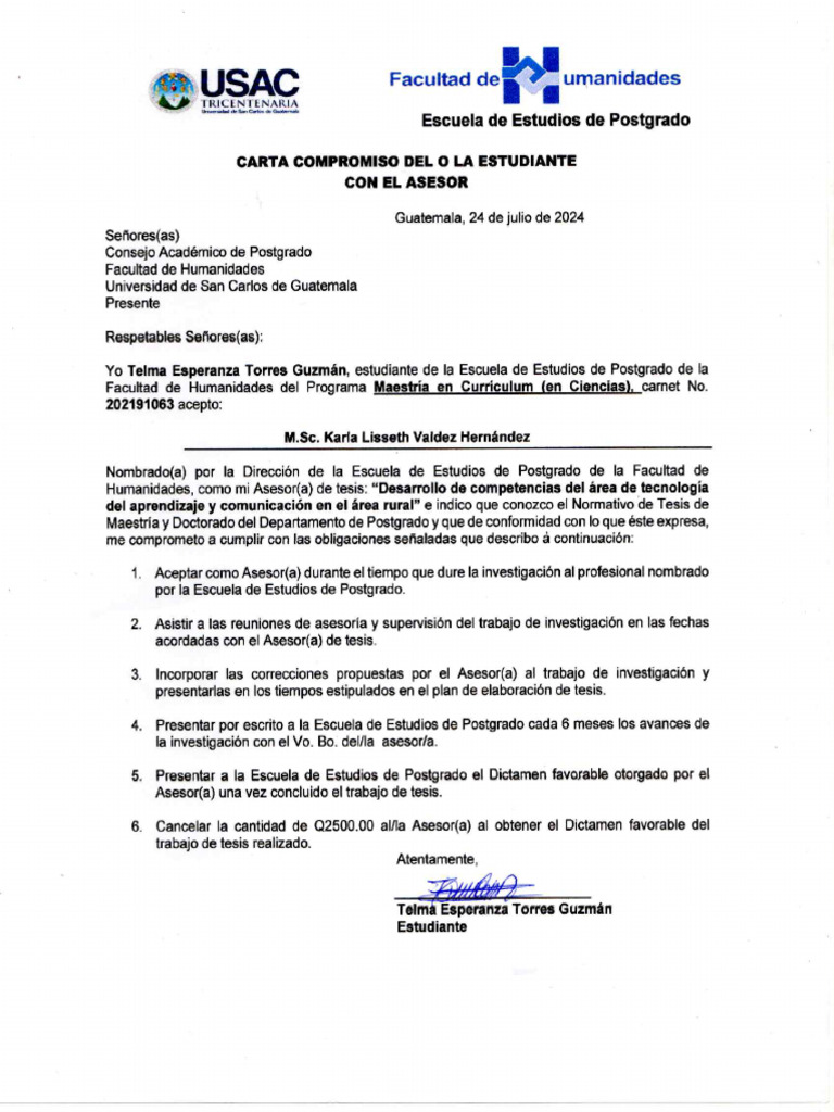 Carta de Nombramiento Asesora | PDF