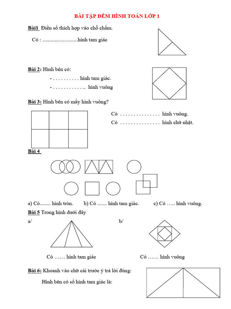 40 Bai Toan Dem Hinh Lop 1 | PDF