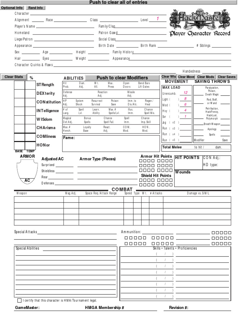 Hackmaster Fillable Player Character Sheets | PDF | Role Playing Games ...