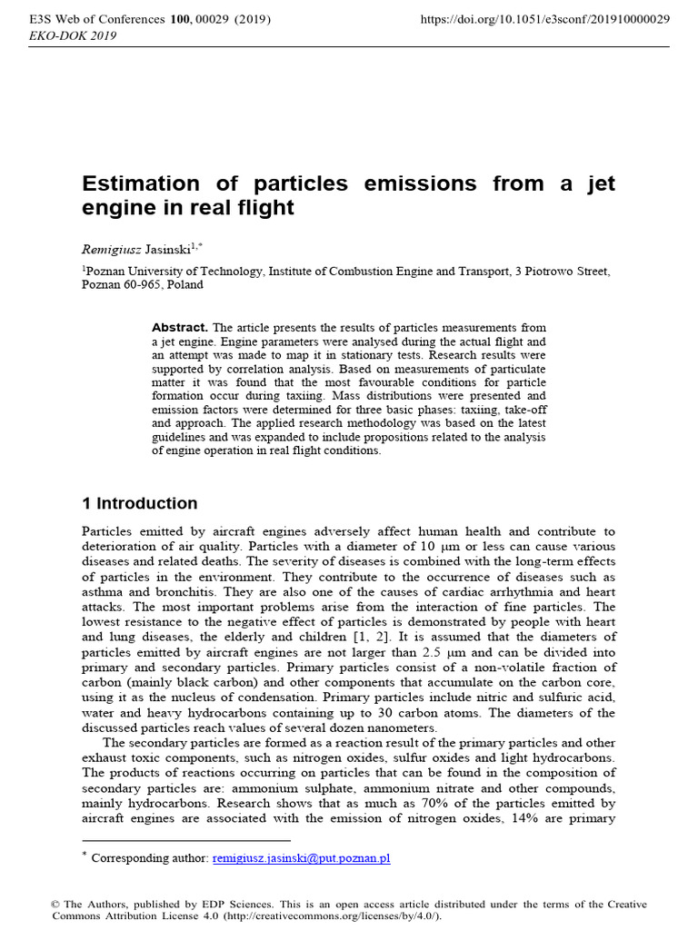 Estimation of Particles Emissions From A Jet Engine in Real Flight ...