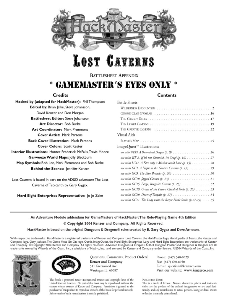 Hackmaster Lost Caverns Battlesheet Appendix | PDF | Dungeons & Dragons ...