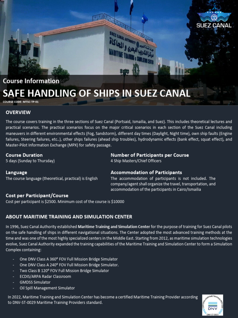 MTSC-TP-01 - Safe Handling of Ships in Suez Canal | PDF | Simulation | Ships