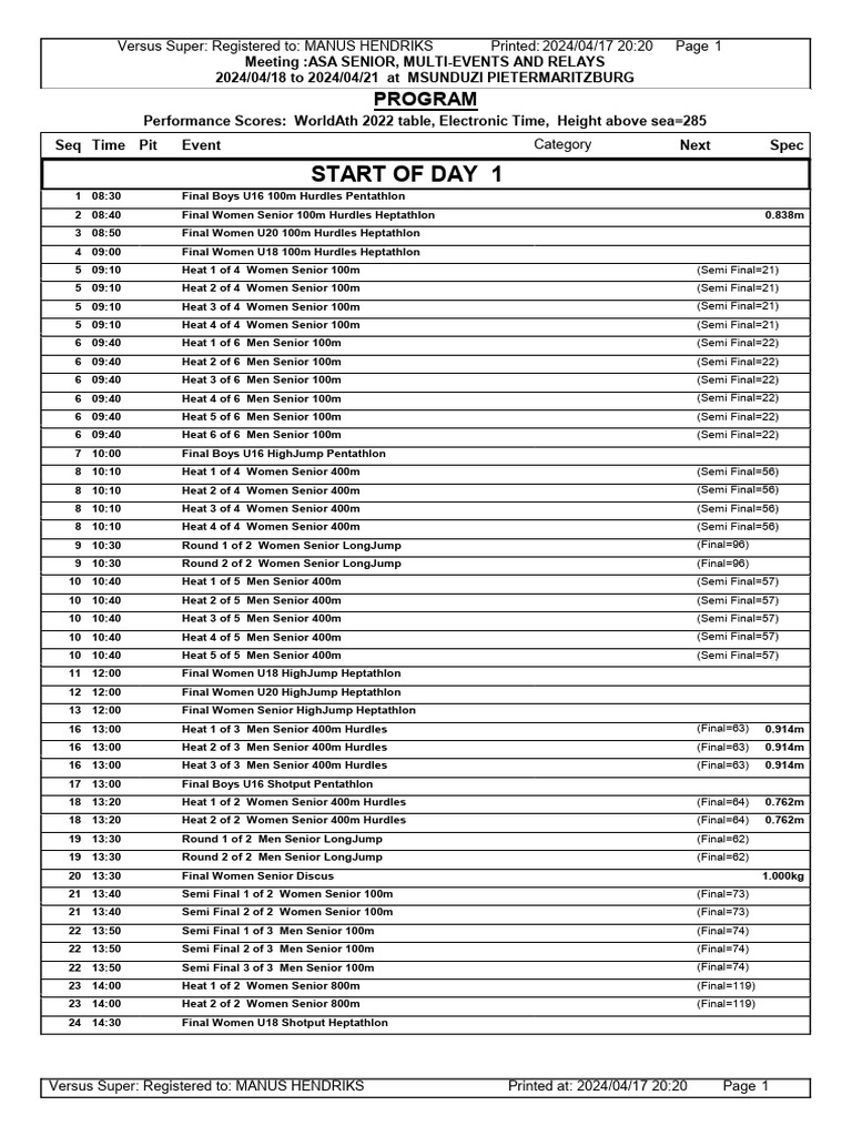 ASA Senior Multi-Events Schedule 2024 | PDF | Olympic Sports ...
