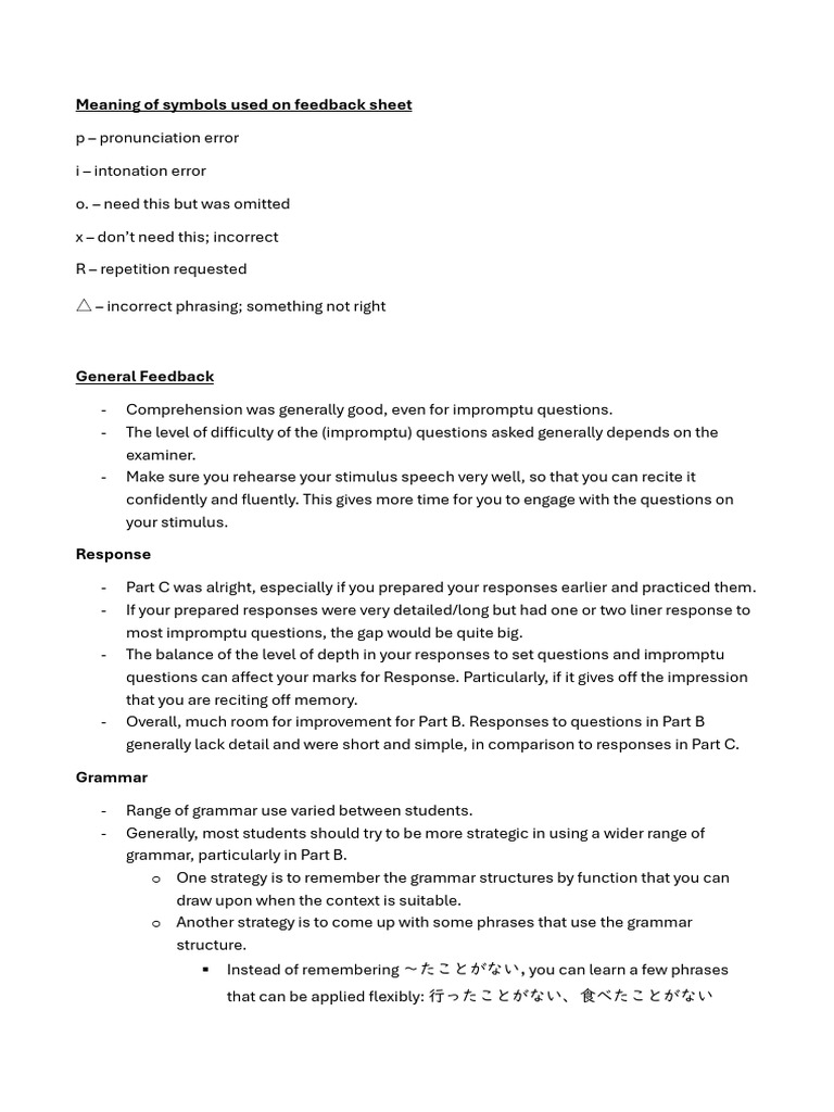 U1 Speaking Assessment - General Feedback | PDF | Learning | Neuroscience