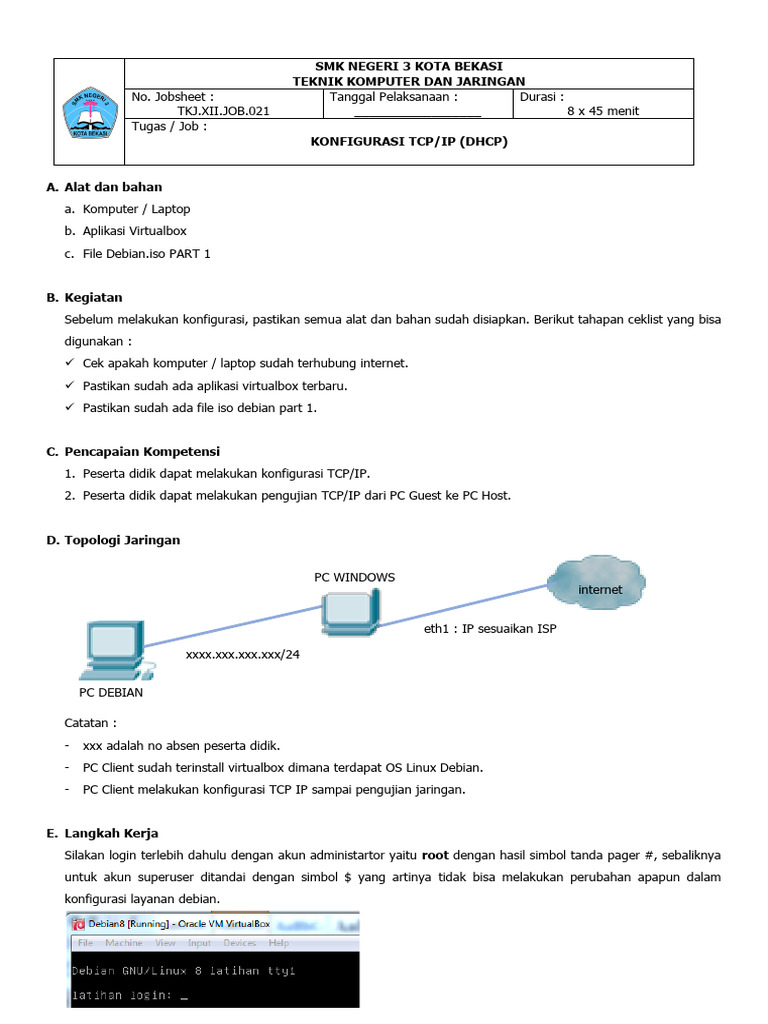 Jobsheet 01d Instalasi Debian Virtual Box | PDF