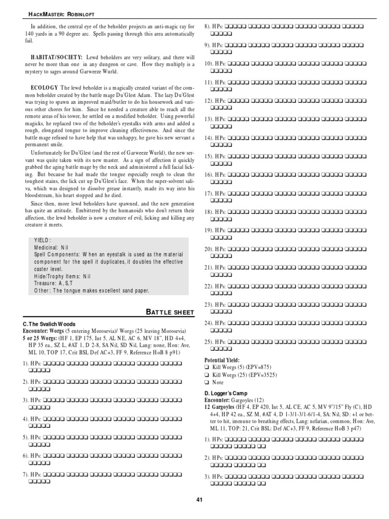 Hackmaster Robinloft Battlesheet Appendix | PDF Hackmaster Robinloft Battlesheet Appendix | PDF
