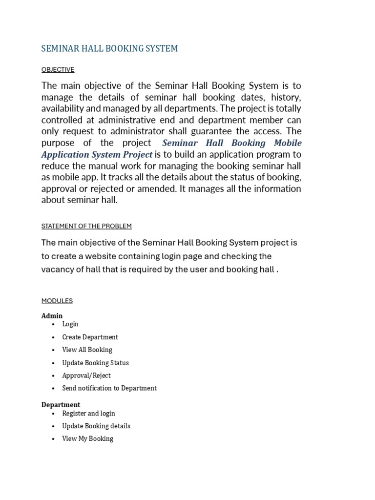 Seminar Hall Booking System | PDF | Business