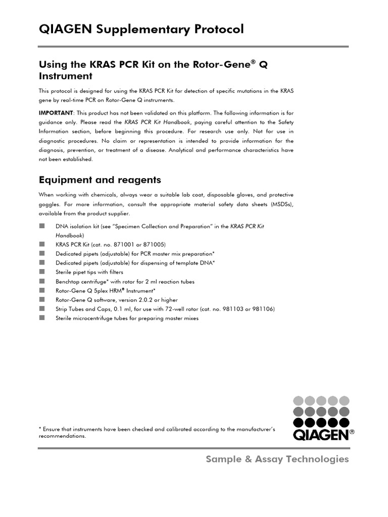 PCR117 Using The KRAS PCR Kit On The Rotor-Gene Q Instrument | PDF ...