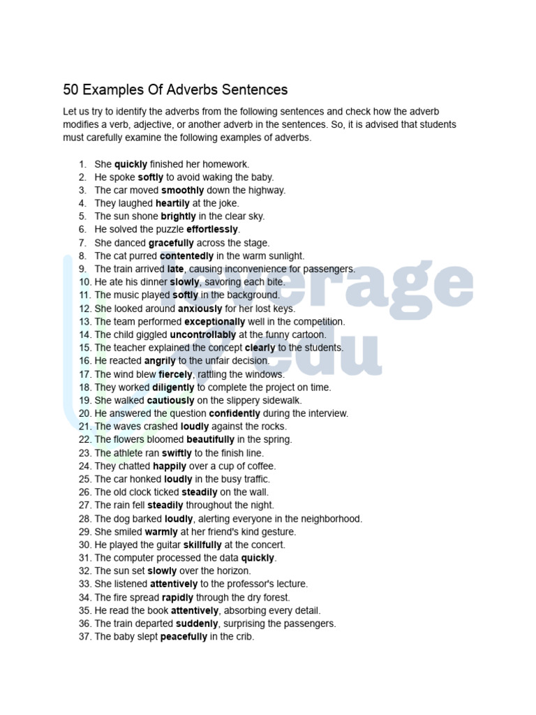 50 Examples of Adverbs 3 | PDF | Adverb