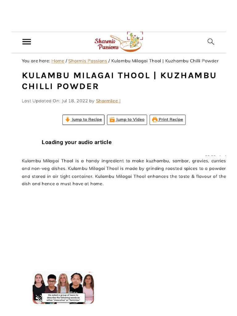 Kulambu Milagai Thool - Kuzhambu Chilli Powder - Sharmis Passions | PDF ...