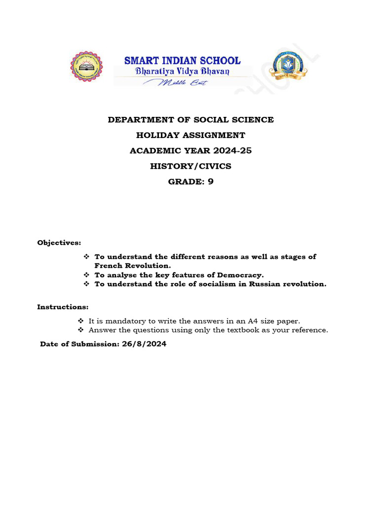 Grade 9 - History Civics Holiday Assignment - SIS | PDF | Socialism ...