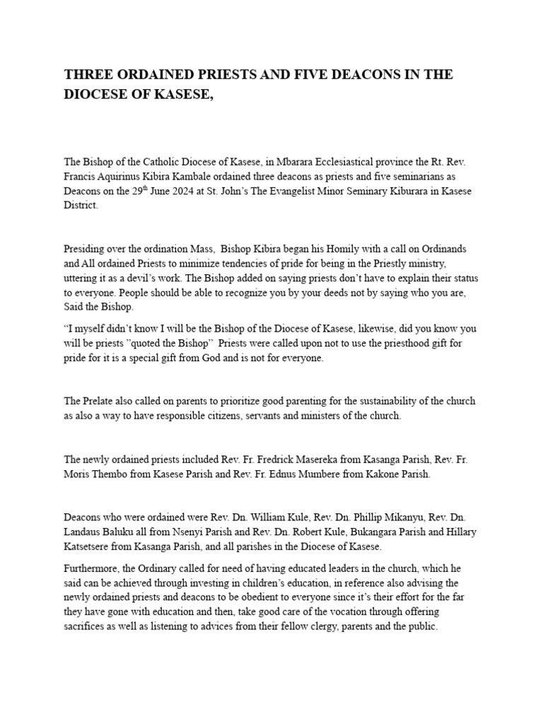 Ordination Article 2024 | PDF | Deacon | Ordination