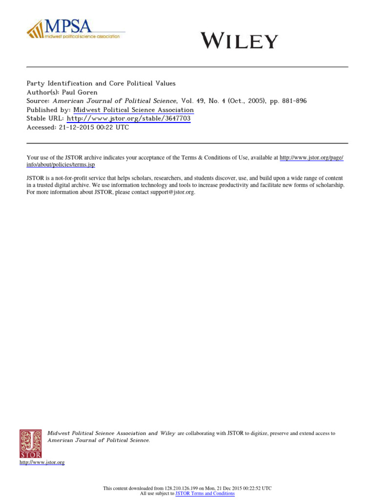 Party Identification and Core Political Values | PDF | Perception