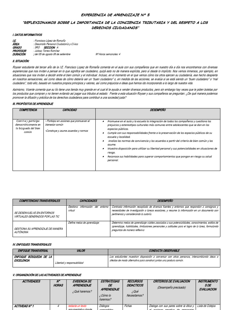 2024 DPCC 3ro Experiencia N 5 | PDF | Aprendizaje | Evaluación