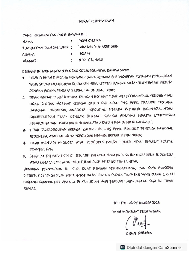 Surat Pernyataan TTD | PDF