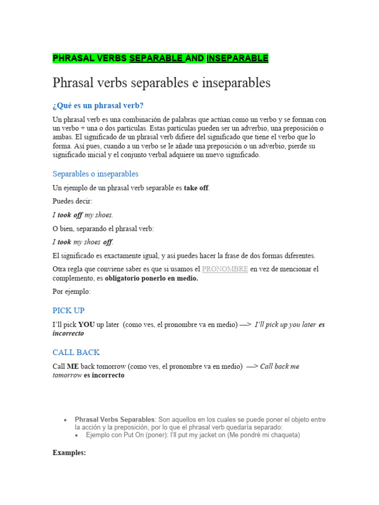 Phasal Verbs | PDF | Mecánica del lenguaje | Relaciones sintácticas