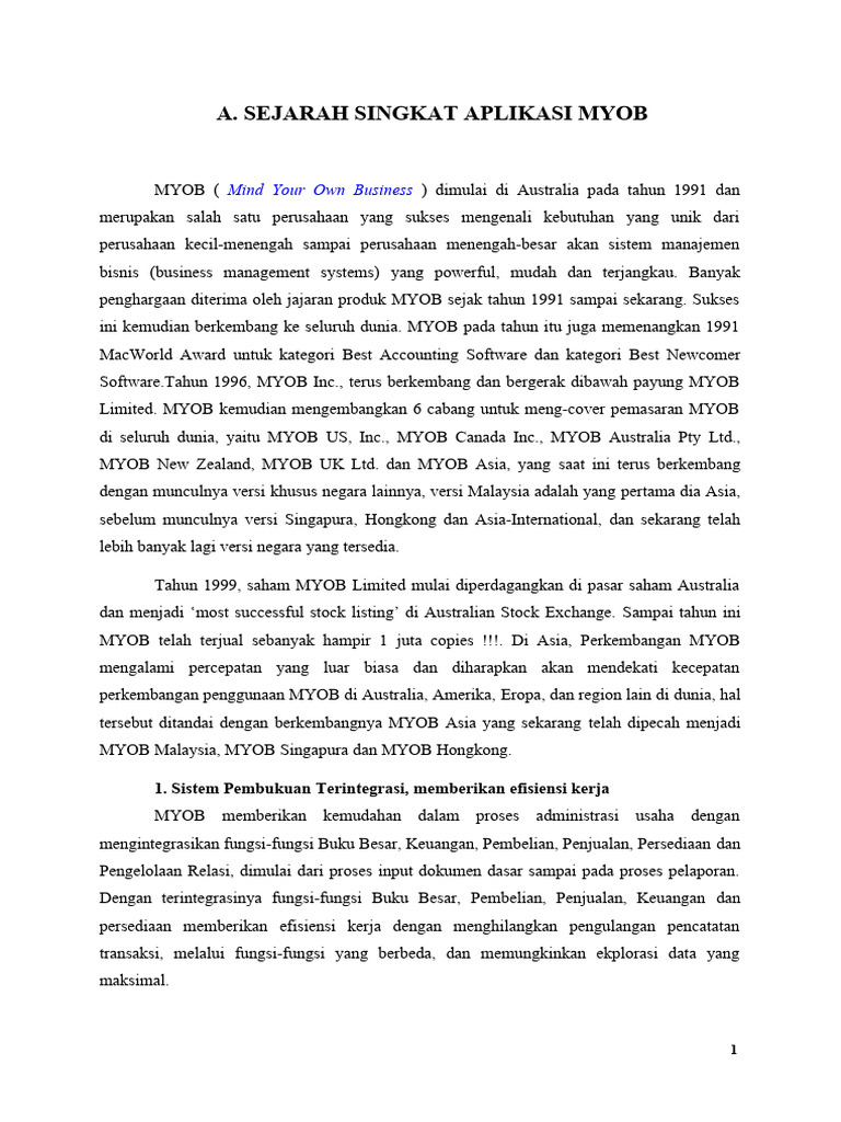 Sejarah dan Fitur Aplikasi MYOB | PDF