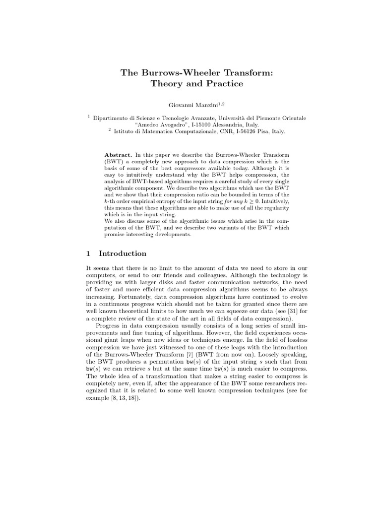 The BWT - Theory and Practice | PDF | Data Compression | String (Computer Science)