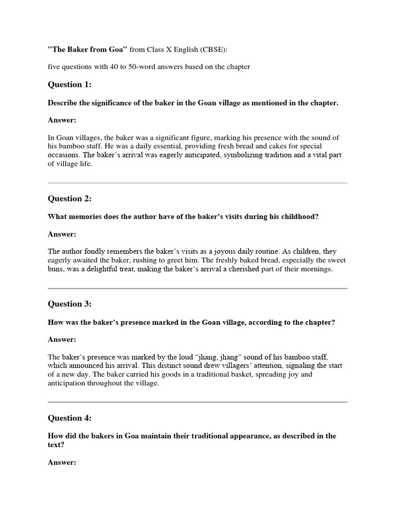 The Baker From Goa Class 10 | PDF | Breads | Foods