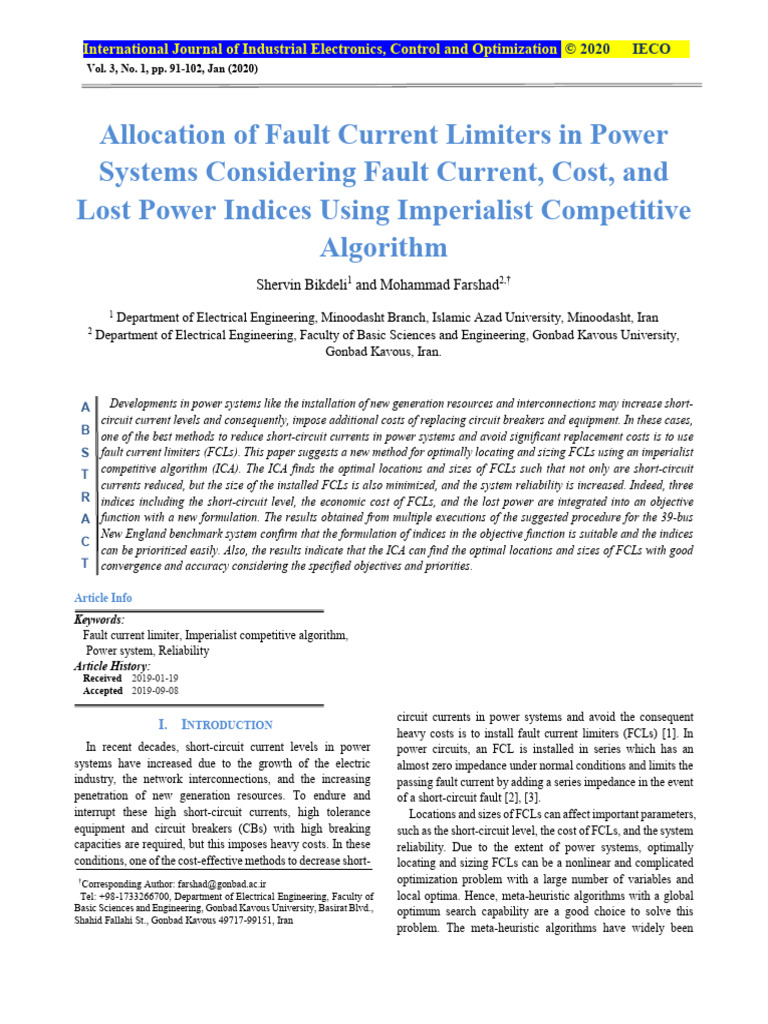 Allocation of Fault Current Limiters in Power Systems Considering Fault Current, Cost, and Lost ...