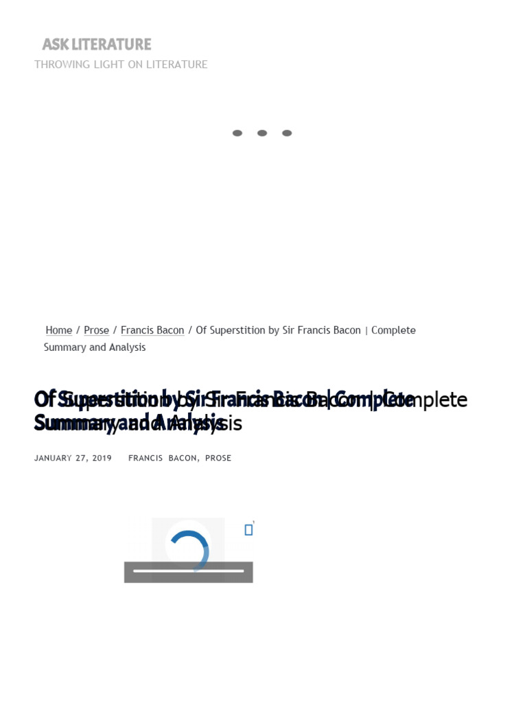 Of Superstition by Sir Francis Bacon - Complete Summary and Analysis | PDF | Superstitions | Atheism