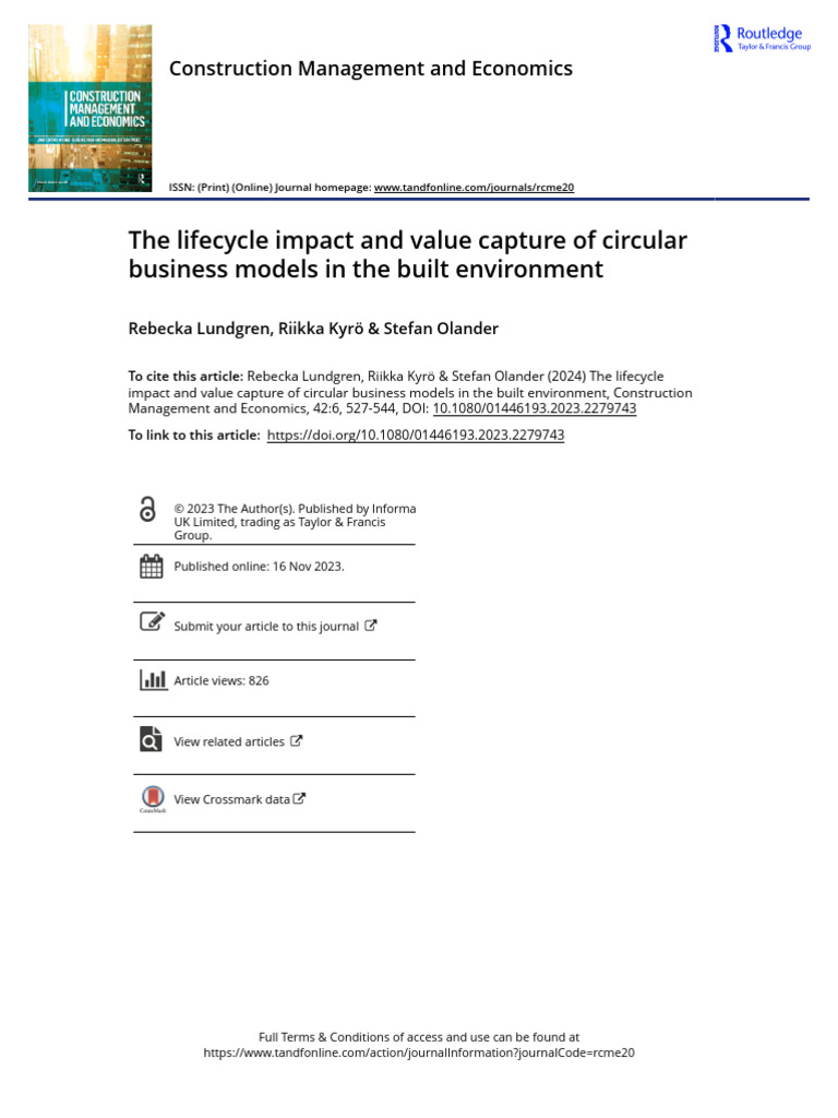 The Lifecycle Impact and Value Capture of Circular Business Models in The Built Environment ...