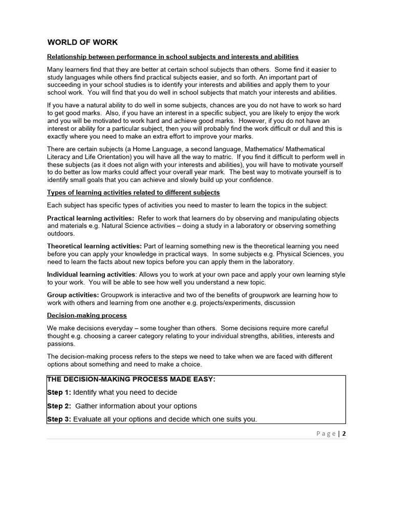 World of Work | PDF | Decision Making | Learning