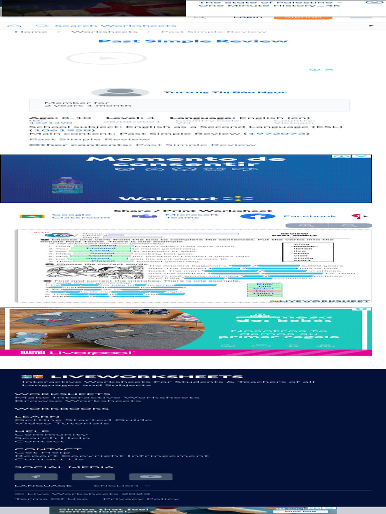 Past Simple Review Interactive Activity Live Worksheets | PDF | Human ...
