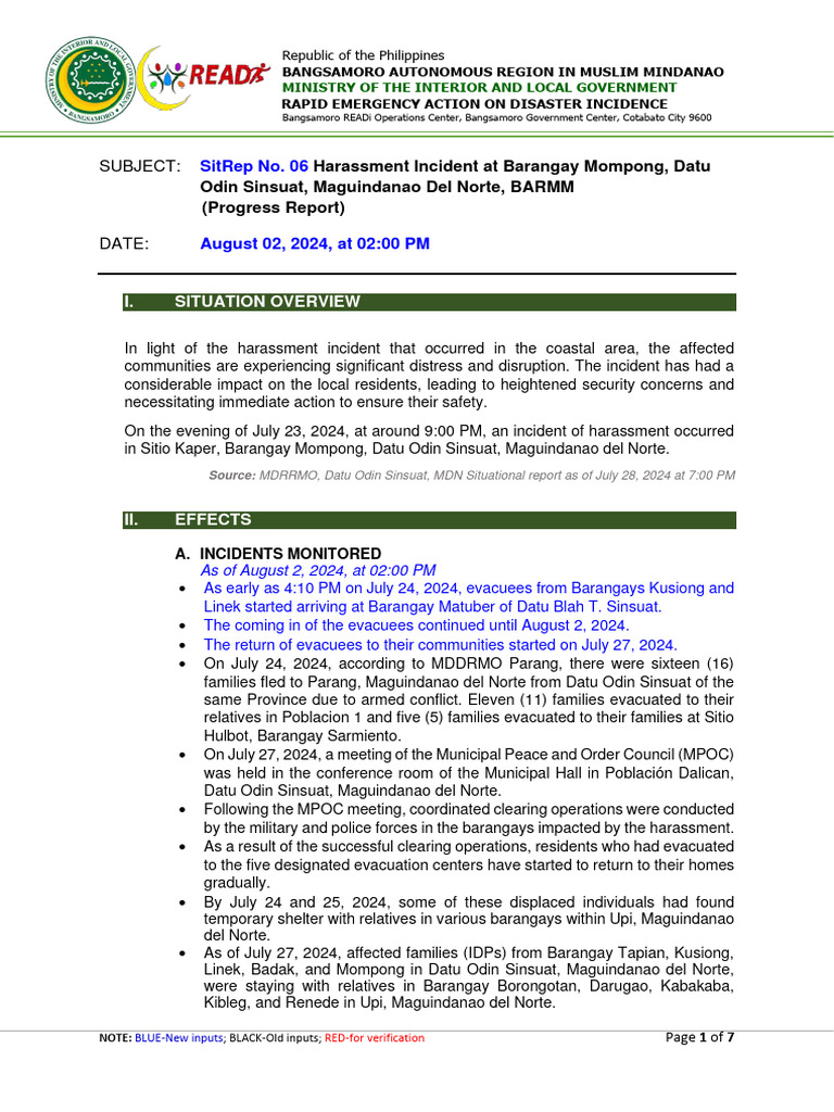 08.02.24 1400H Sitrep 06 Progress Report Harassment Incident at DOS MDN ...